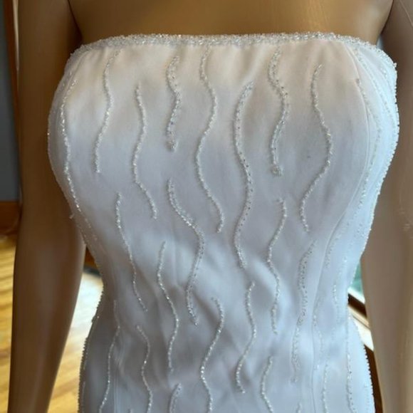 Landau | Dresses | Landa White Beads Strapless Satin Sweep Train ...